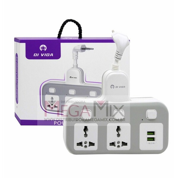Tomada 2 Entradas Universal +2 USB OI-TO113 | Mega Mix