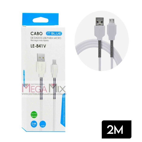 Cabo de Dados Micro USB V8 2M 3.1A LE-841V-2 | Mega Mix