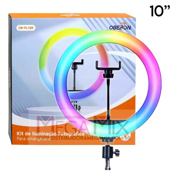 Ring Light RGB 10'' c/ Tripé 2.10m OR-PL10R | Mega Mix