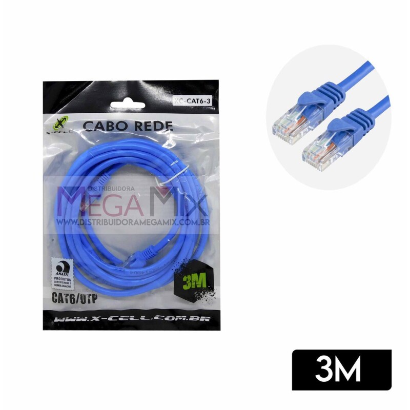 Cabo de Rede CAT6/UTP 3M XC-CAT6-3 - X-Cell | Mega Mix