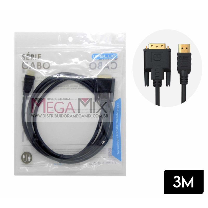 Cabo DVI + HDMI 3M LE-6626 - It-Blue | Mega Mix