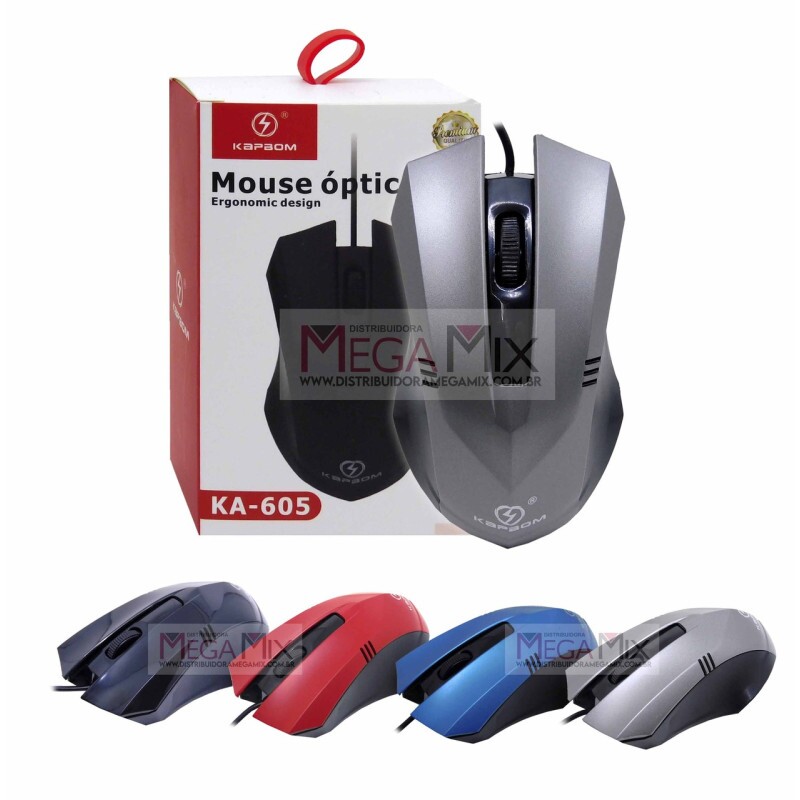 Mouse Óptico c/ Fio 1600 DPI KA-605 - Kapbom | Mega Mix