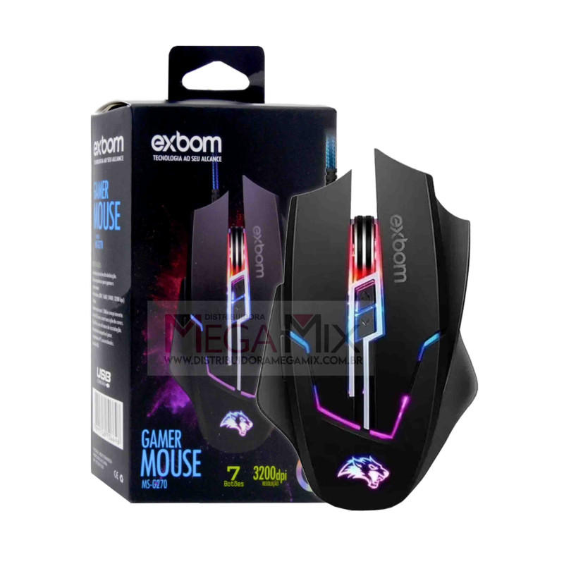 Mouse Gamer USB RGB 3200DPI MS-G270 - Exbom | Mega Mix