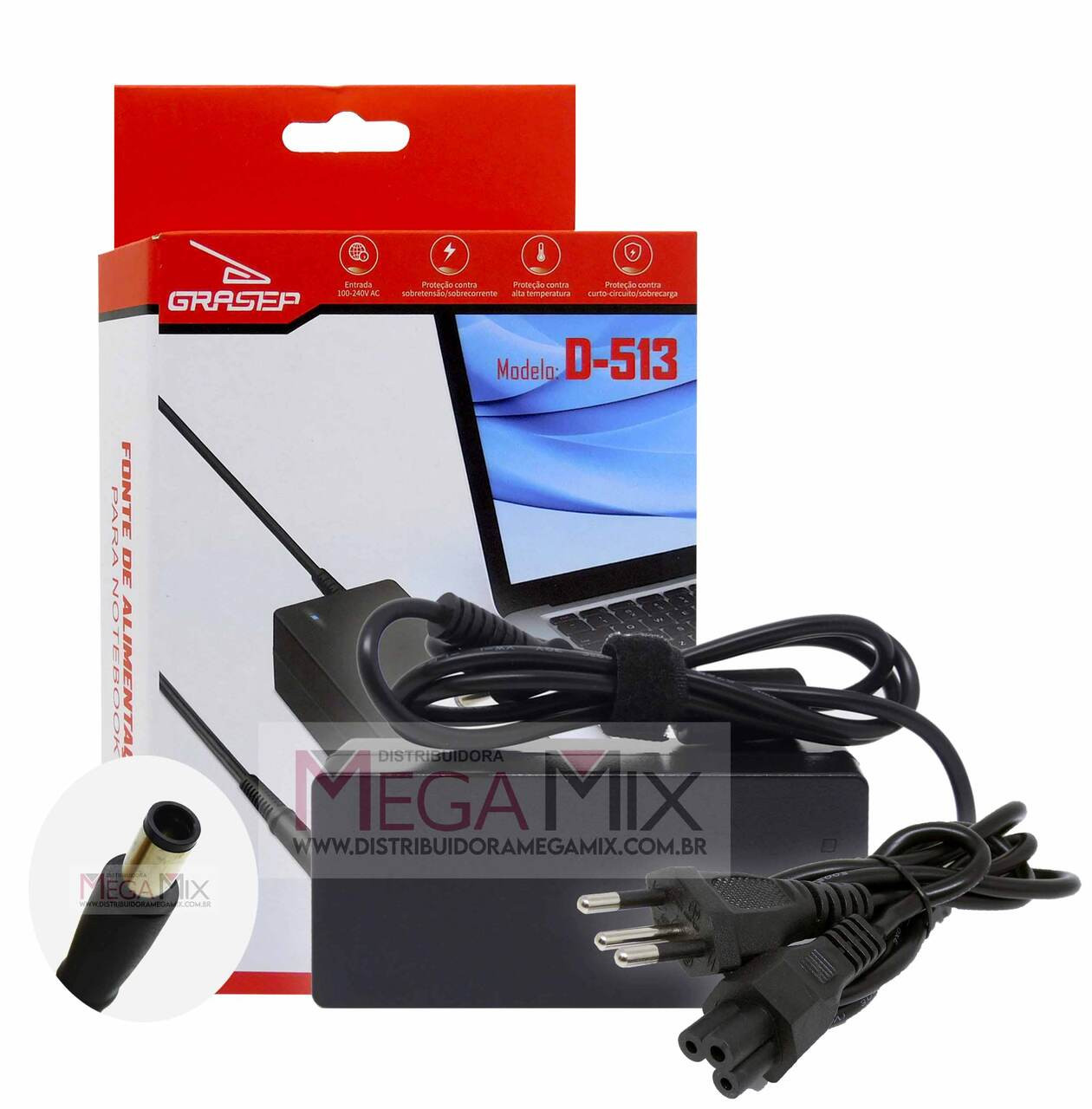 Carregador Notebook HP 65W D-513 - Grasep | Mega Mix