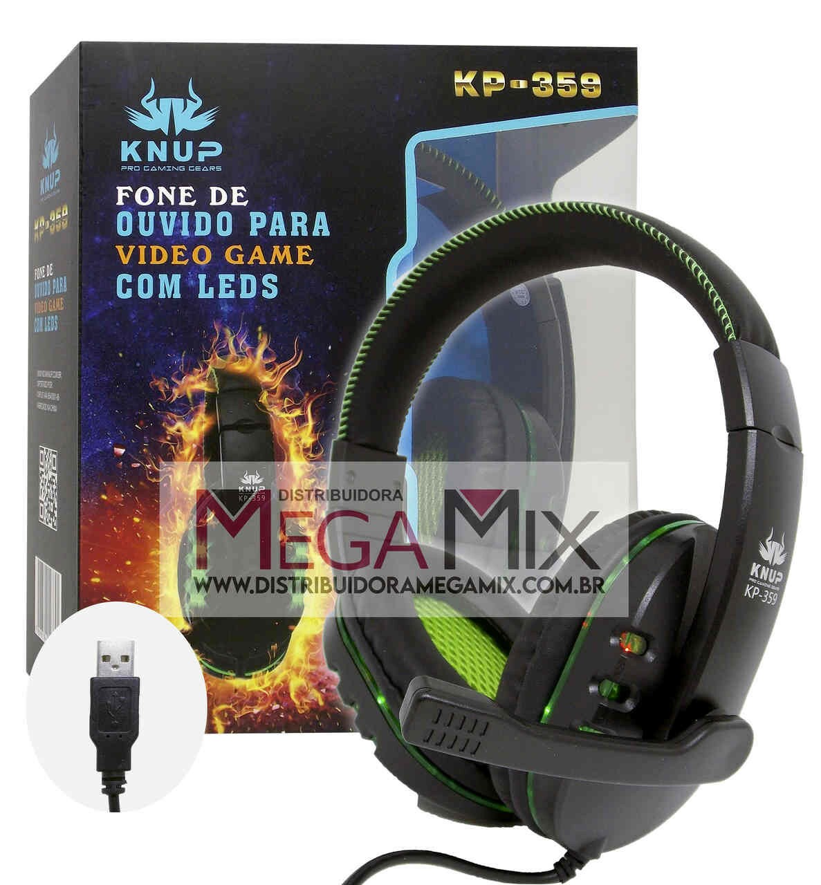 Fone de Ouvido Headset Gamer USB KP-359 Knup | Mega Mix