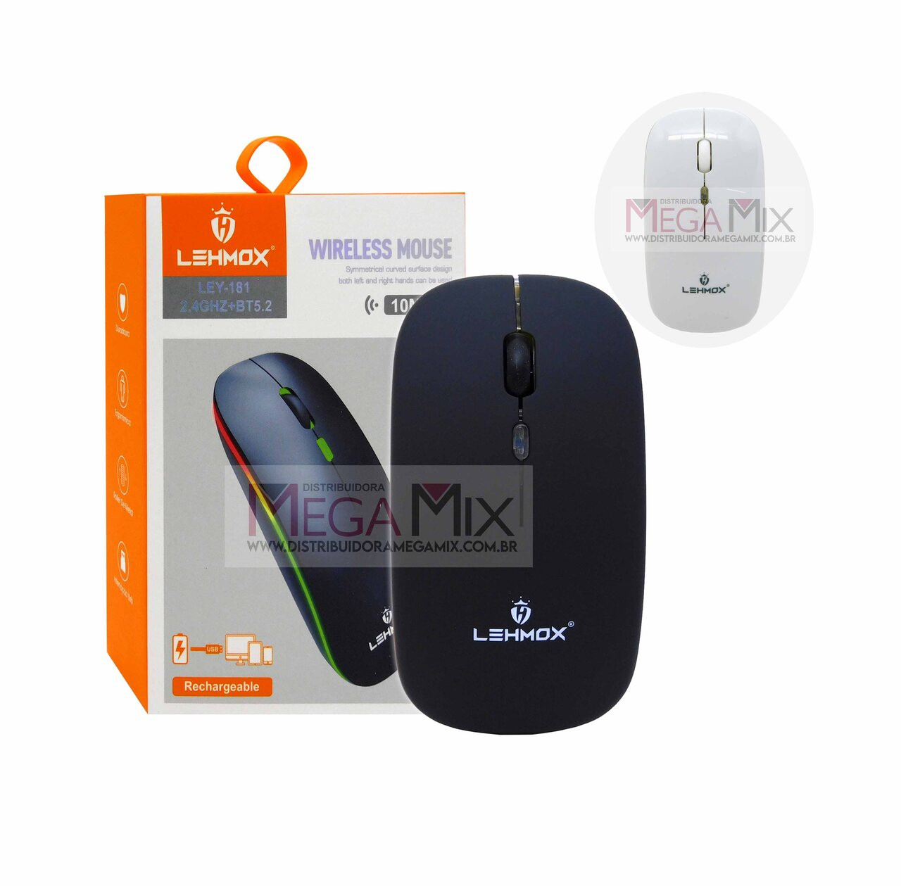 Mouse Recarregável 1600 DPI LEY-181 - Lehmox | Mega Mix